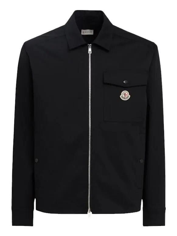 Moncler Blend Gabardine Shirt Jacket With Zip Closure And Chest Pocket - Black