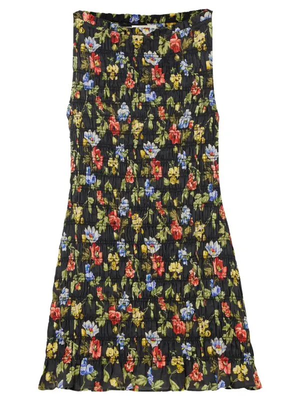 DÔEN Gianna Shirred Floral-print Ramie Mini Dress - Wild Rose Black