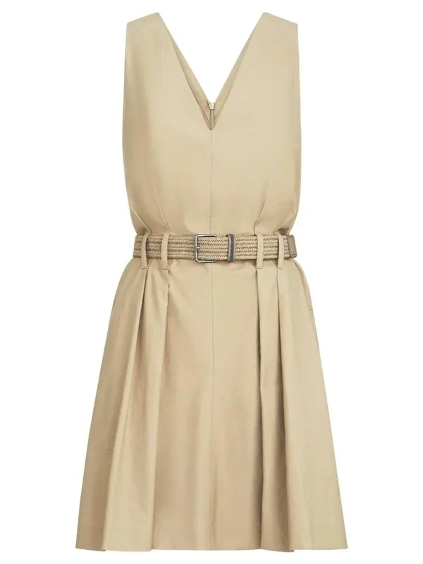 Brunello Cucinelli V-neck Belted Mini Dress - Nude