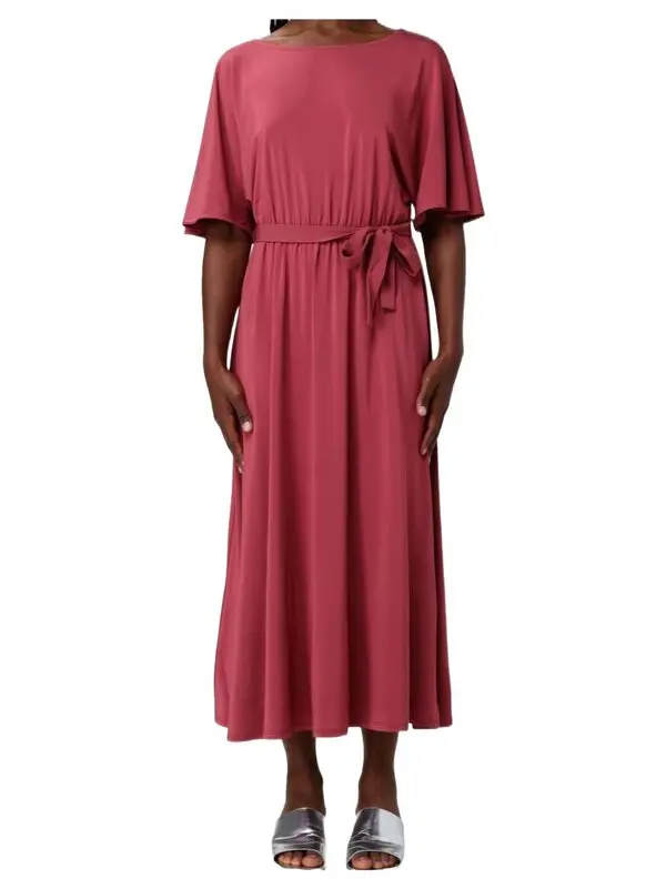 Max Mara Belted Midi Dress With Boat Collar And Short Sleeves - Red