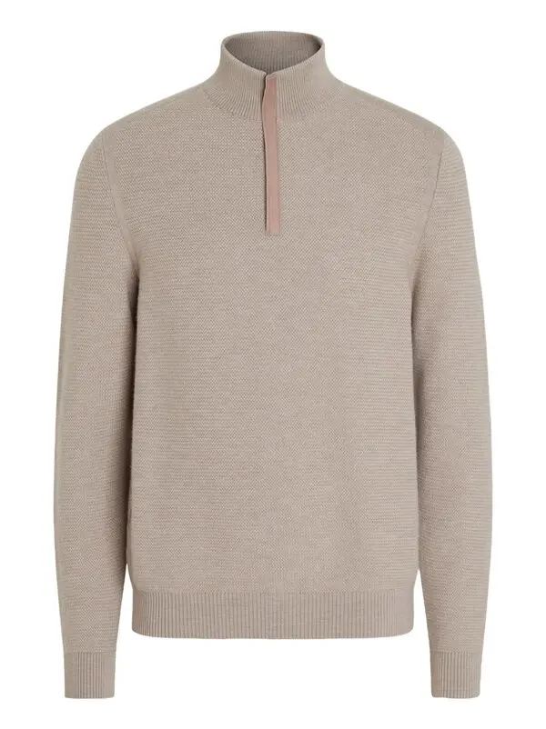 Zegna Vellus Aureum Zip Mock Neck - Light Taupe