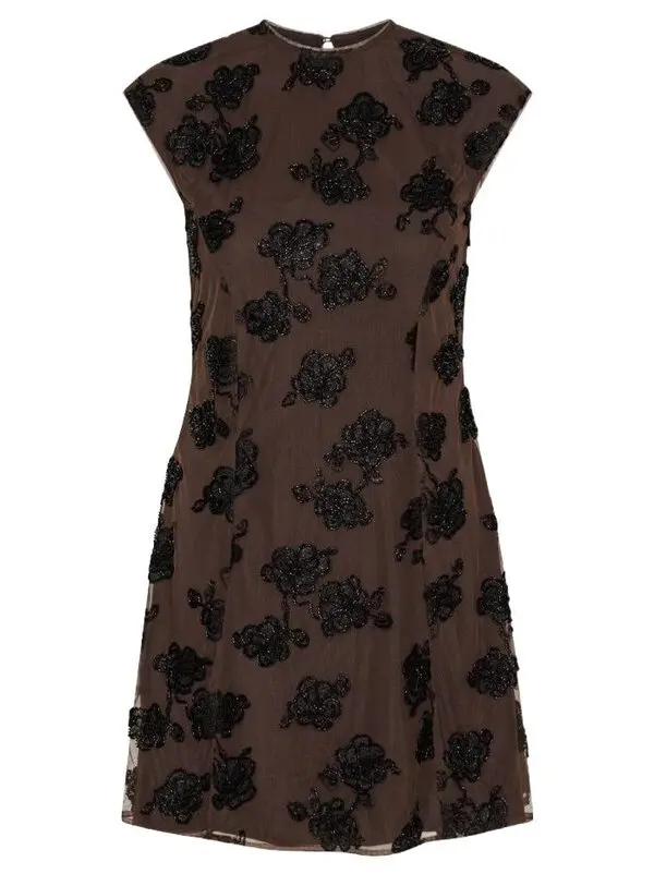 ROTATE BY BIRGER CHRISTENSEN Beaded Mini Flared Dress - Dark Brown
