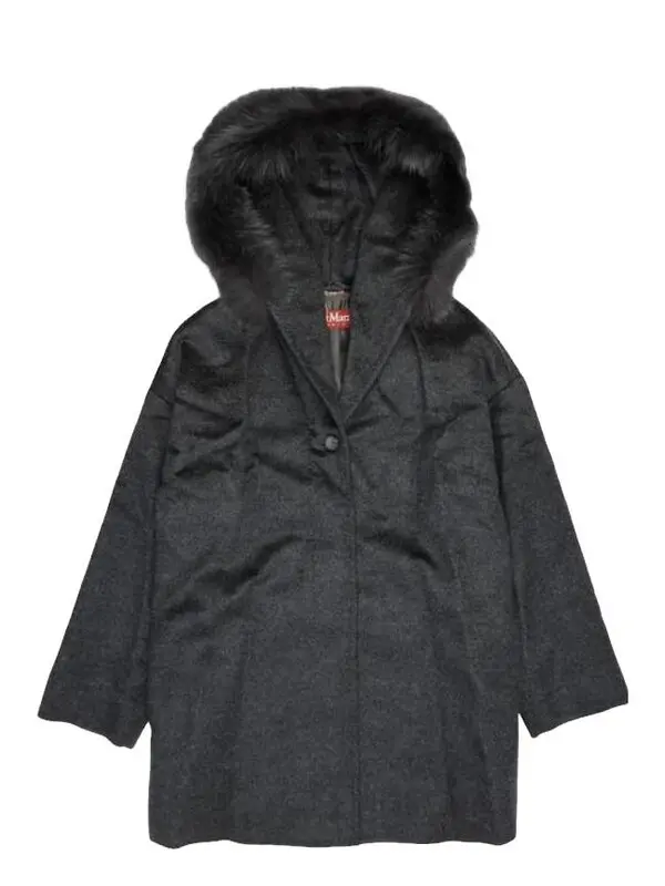 Max Mara Hooded Coat With Fur Trim - Black