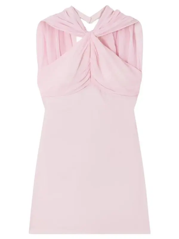 Posse Solene Ruched Chiffon And Satin-crepe Mini Dress - Pink
