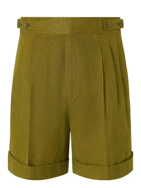 Zegna Pleated Shorts With Button Detail - Olive Green