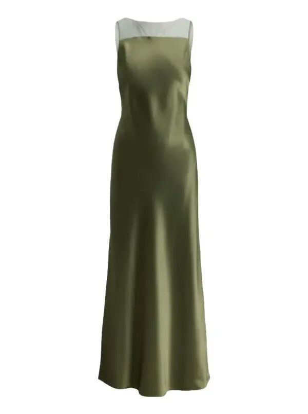Polo Ralph Lauren Sleeveless Sheer-panel Satin Dress - Green