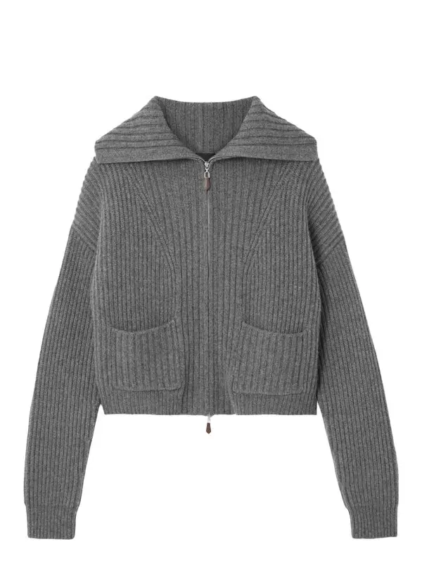 Arch4 Nara Ribbed Cashmere Zip-up Cardigan - Gray