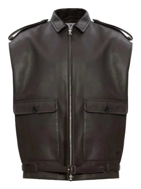 COURREGES Sleeveless Leather Jacket - Brown