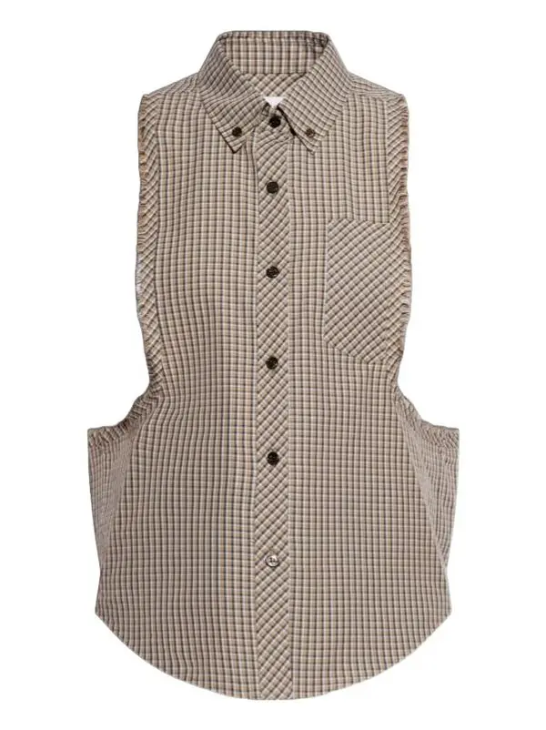 Versace Sleeveless Micro-check Shirt - Nude