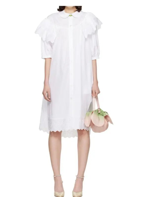 Simone Rocha Ruffled Embroidered Shirt Dress - White