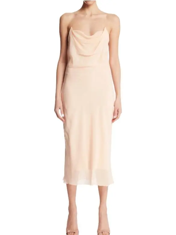 MUGLER Cowl Neck Backless Midi Dress - Nude