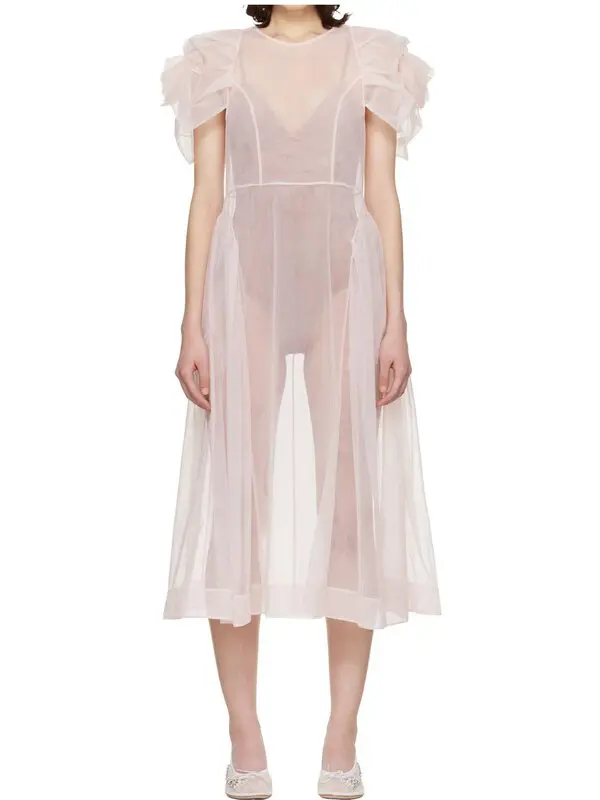 Simone Rocha Puff Sleeve Dress With Floral Appliqués - Light Pink