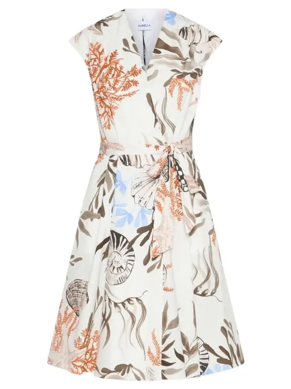 Marella Printed V-neck Dress With Concealed Zipper - Multi-color