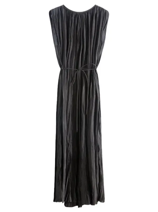 ROBERTO COLLINA Pleated Maxi Dress With Crew Neck And Back Opening - Mud