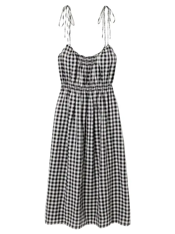 DÔEN Leslie Tie-front Gingham Dress - Black