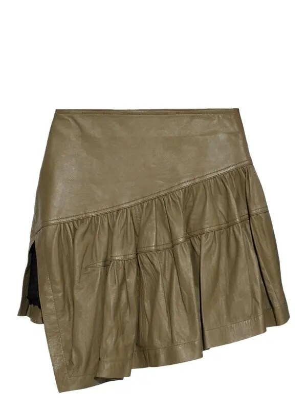 IRO PARIS Asymmetrical Ruffled Leather Skirt - Olive Green