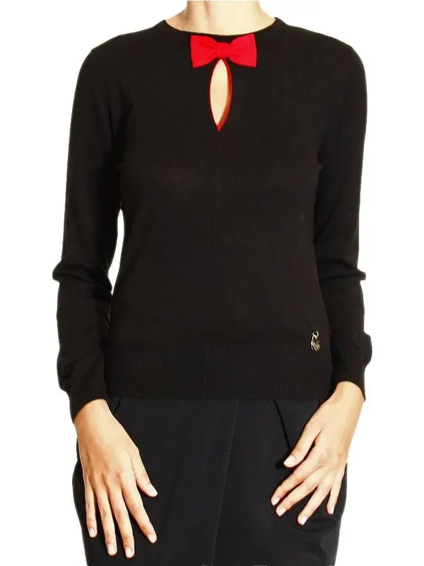 Moschino Knit Pullover With Red Bow Detail - Black