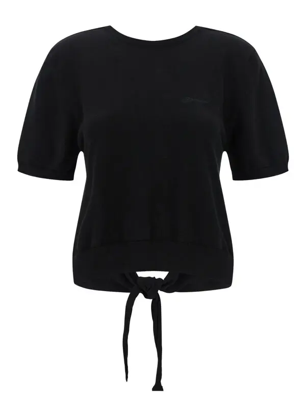 GANNI Open-back Tie Short-sleeved Sweater - Black