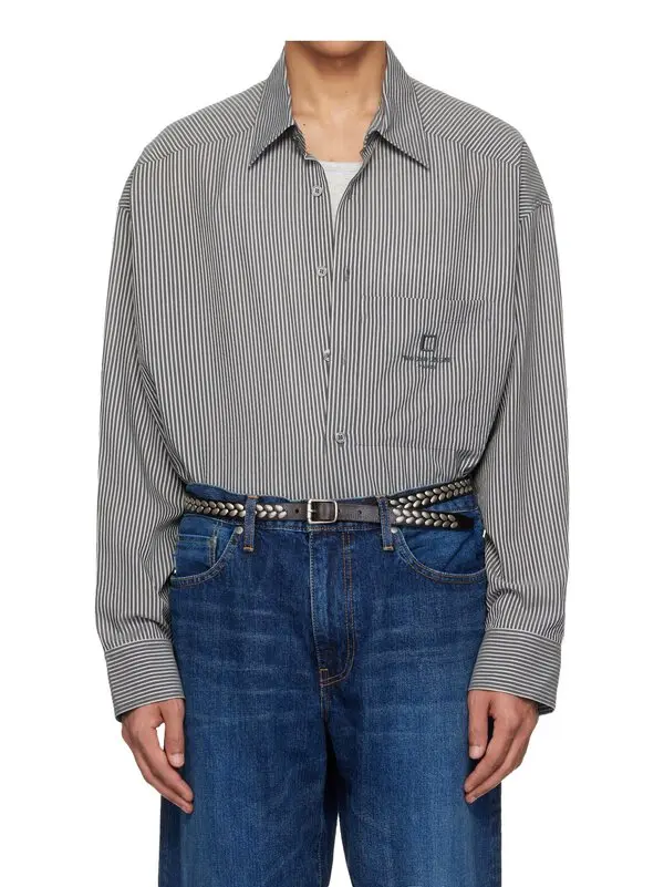 WOOYOUNGMI Striped Logo Patch Shirt - Gray