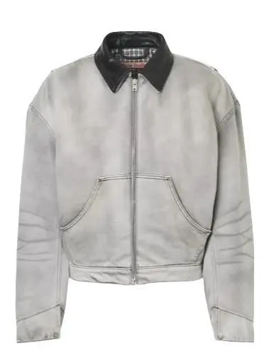 Acne Studios Leather-trimmed Denim Jacket - Gray