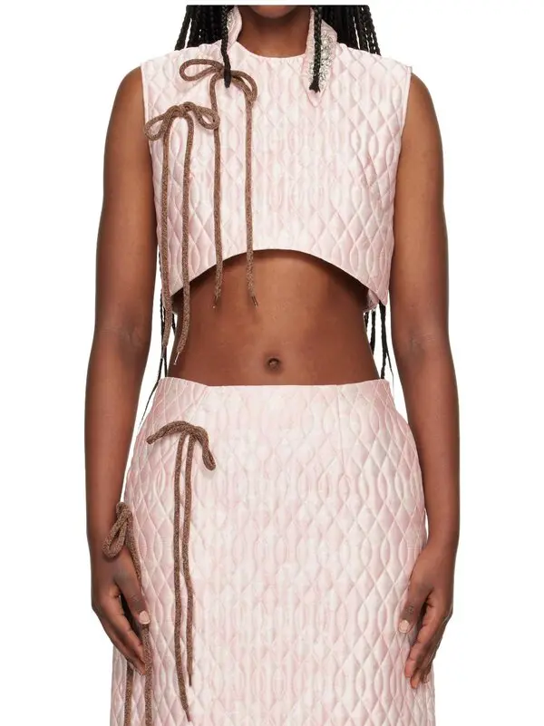 Simone Rocha Embellished Quilted Top - Pink/brown/pearl/clear