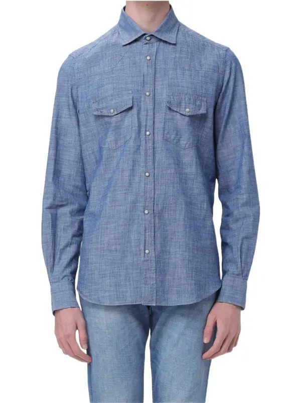 Eleventy Western-style Press-stud Shirt - Blue
