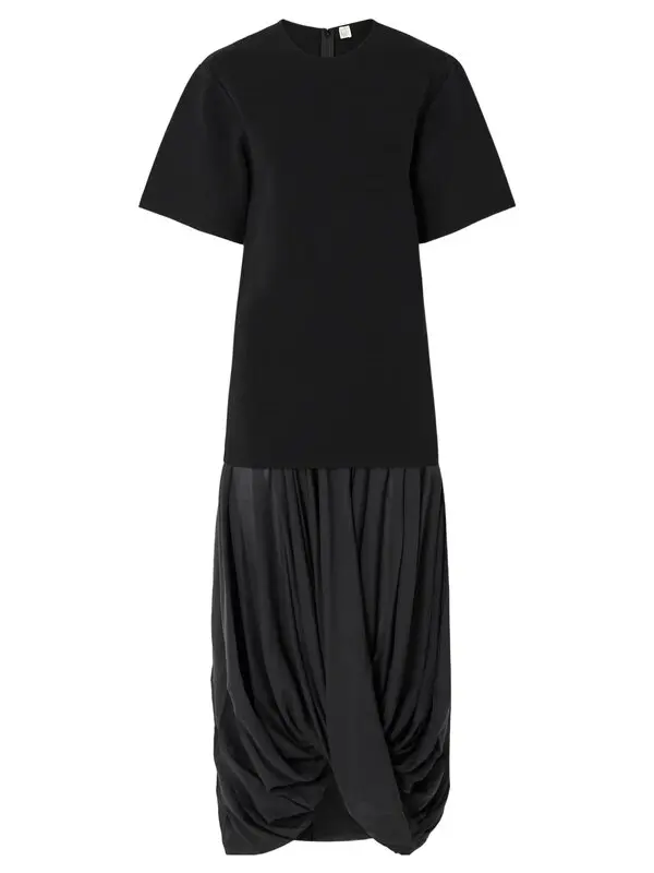 TOTEME Draped Voile-paneled Knitted Midi Dress - Black