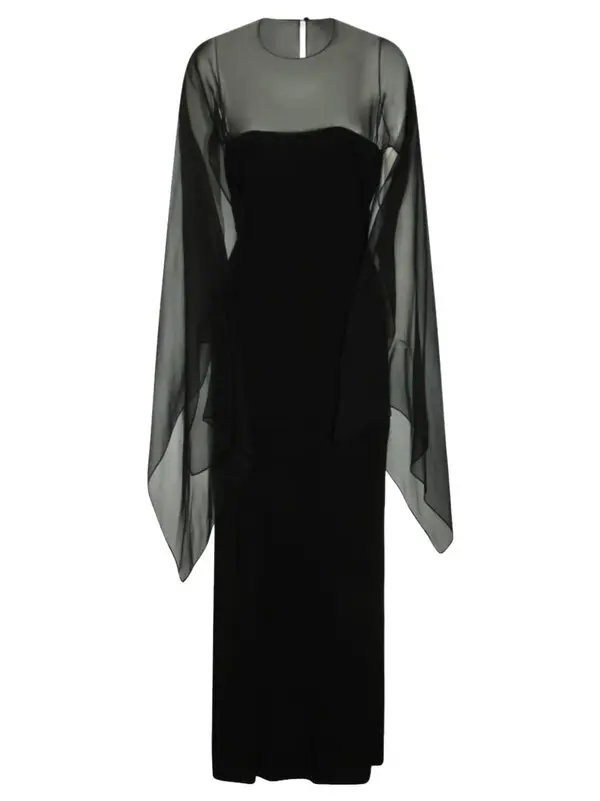 Alberta Ferretti Sheer Cape-sleeve Maxi Dress - Black