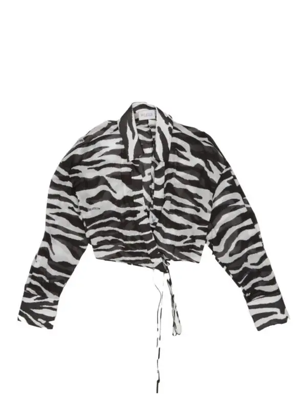 Attico Printed Lapel Cropped Top With Hem Tie - Black
