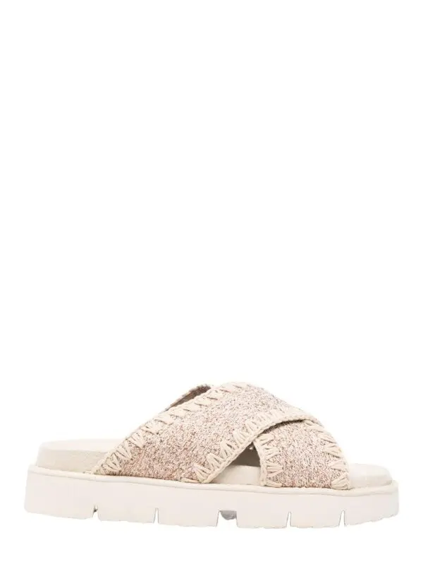 Mou Crochet-trim Crossover Strap Sandals - Nude