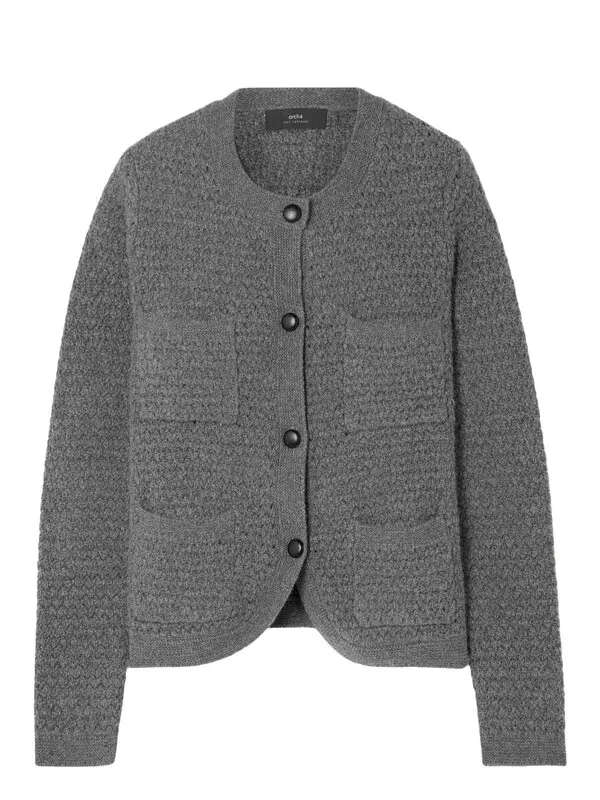 Arch4 Ribbed Crochet Cardigan With Patch Pockets - Black