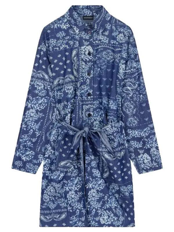 Emporio Armani Bandana Print Tie-front Asymmetrical Shirt Dress - Blue