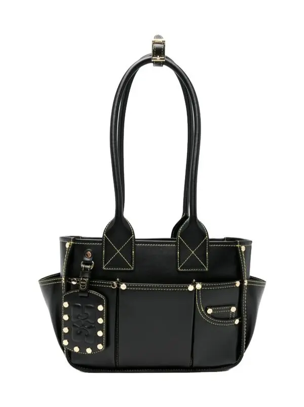 GANNI Posy Studded Shoulder Bag - Black