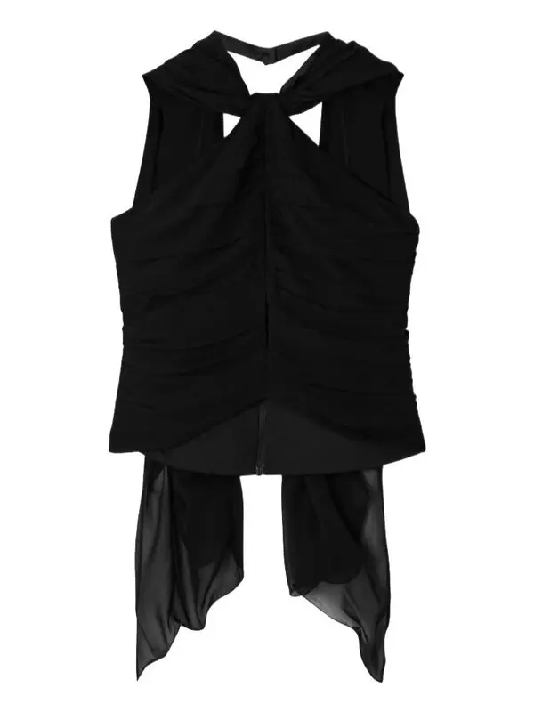 Posse Solene Ruched Chiffon Halterneck Top - Black