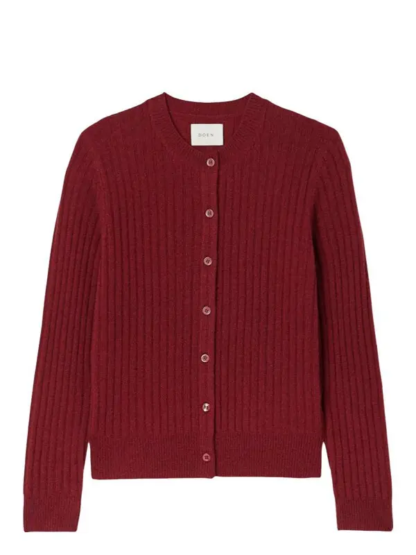 DÔEN Dana Ribbed Cashmere Cardigan - Wine Red