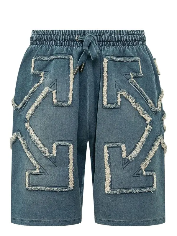 Off-White Frayed Appliqué Denim Shorts - Blue