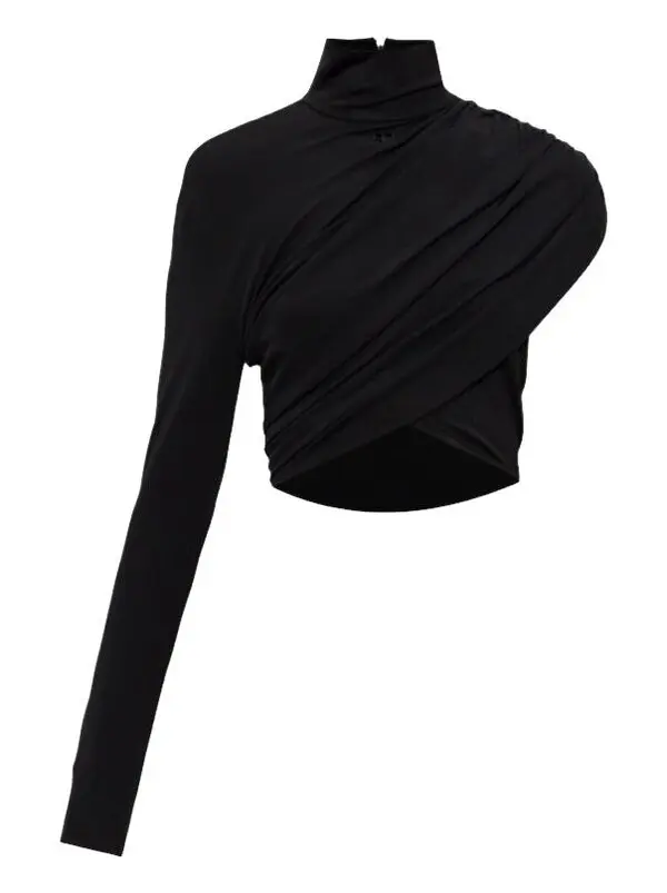 COURREGES Asymmetrical Draped Cropped Top - Black