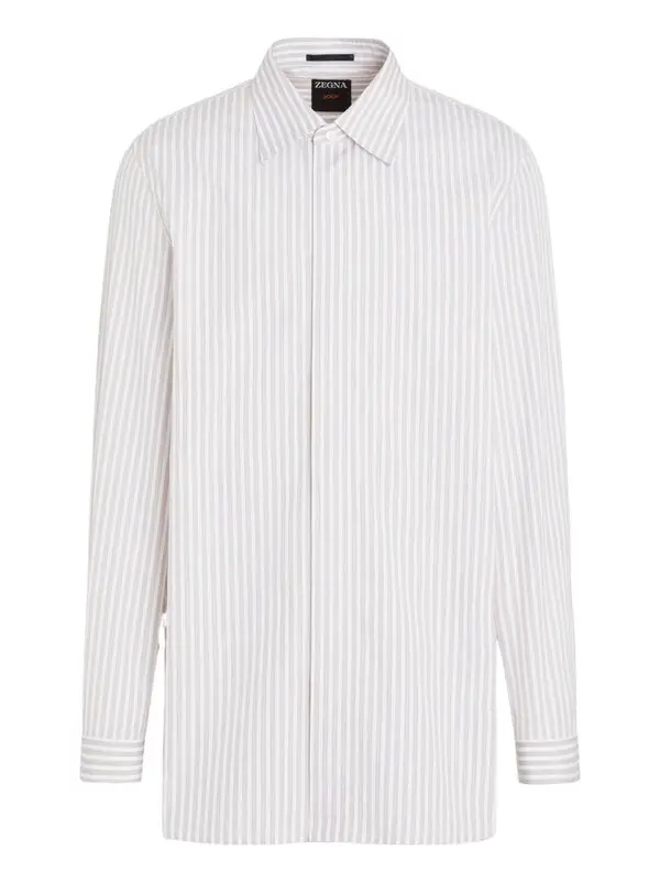 Zegna Centoventimila Striped Cotton Shirt - White/brown