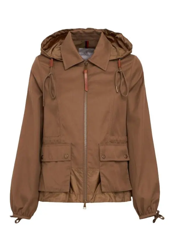 Moncler Adenium Hooded Tech Cotton Jacket - Brown