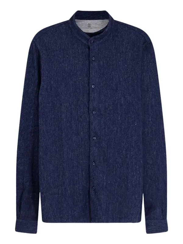 Brunello Cucinelli Band-collar Long-sleeve Shirt - Black