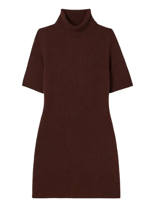 DÔEN Agathe Cashmere Turtleneck Mini Dress - Dark Ochre