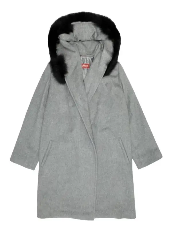 Max Mara Hooded Wool Coat With Fur Trim - Gray