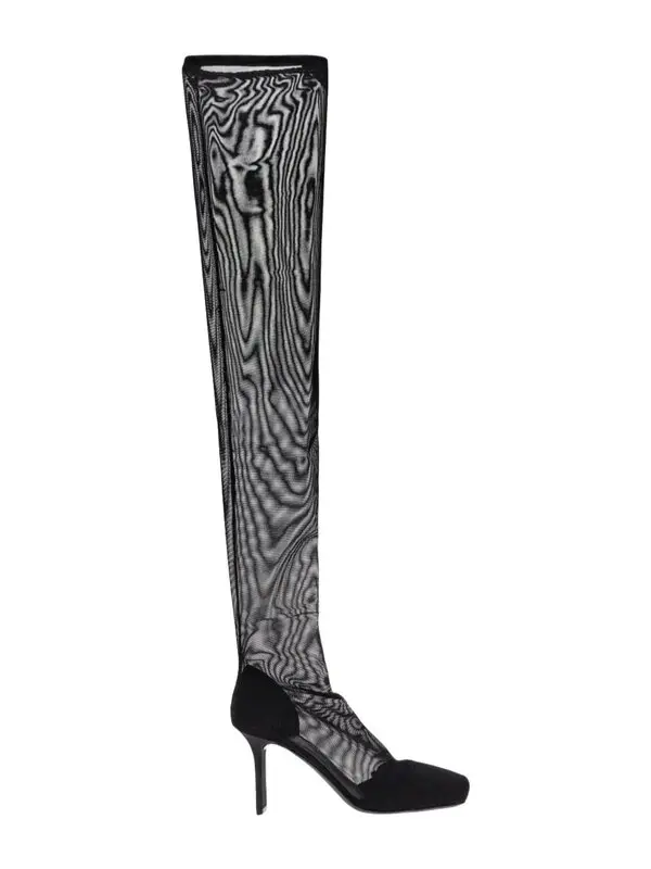 COURREGES Square-toe Mesh Thigh Boots - Gray
