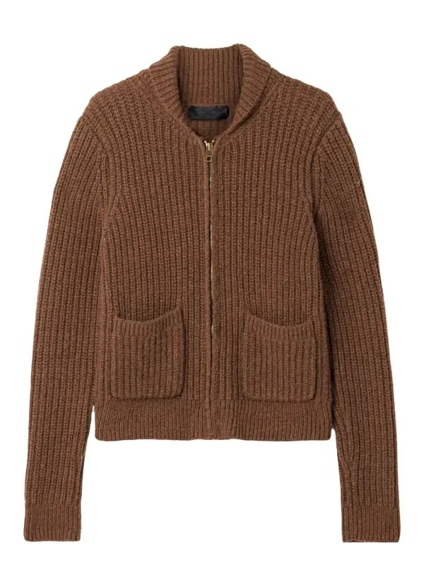 NILI LOTAN Long-sleeved Zip-up Cardigan With Shawl Collar - Camel