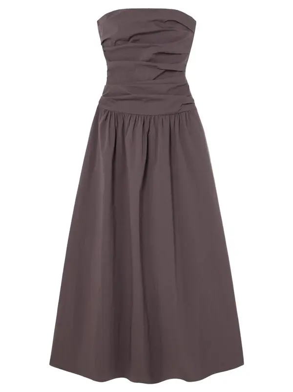 ST. AGNI Strapless Crinkled Cotton-blend Maxi Dress - Black