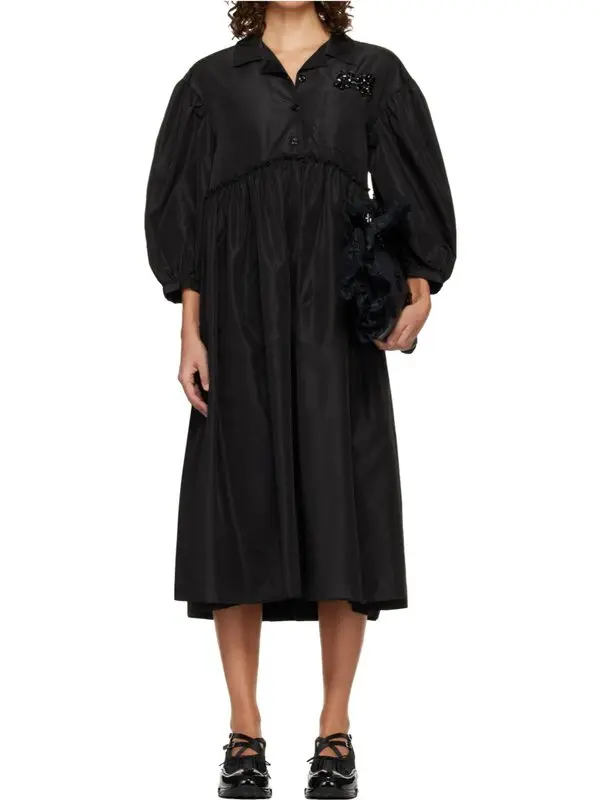 Simone Rocha Embellished Puff Sleeve Shirt Dress - Black