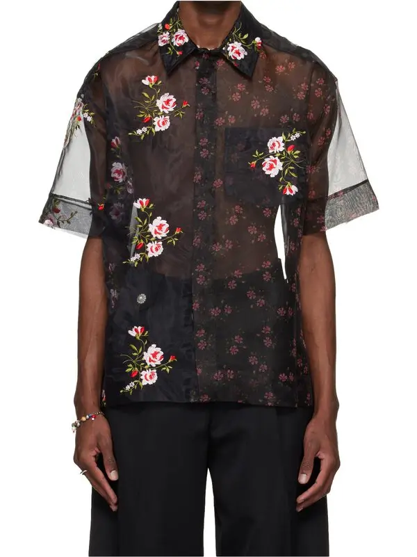 Simone Rocha Sheer Patchwork Loose Shirt - Black
