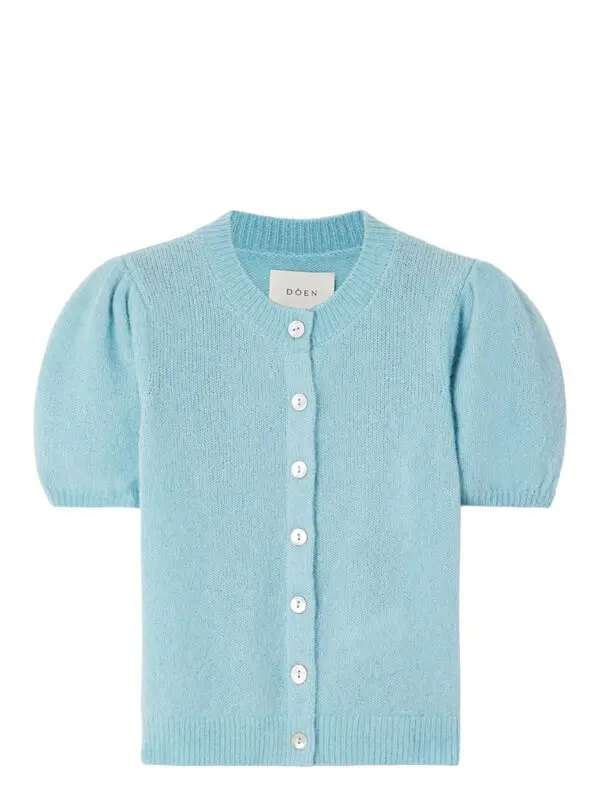 DÔEN Anisa Puff Sleeve Knit Cardigan - Light Blue