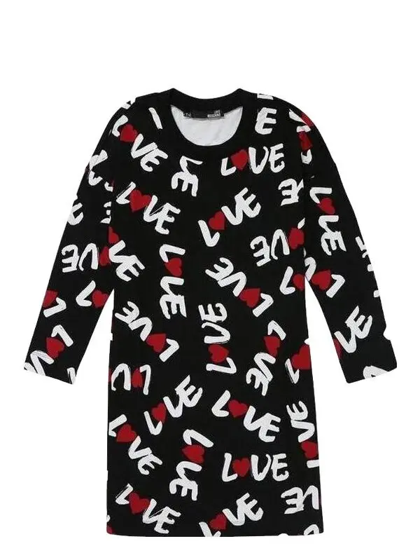 Moschino Long-sleeved Slogan Dress - Black