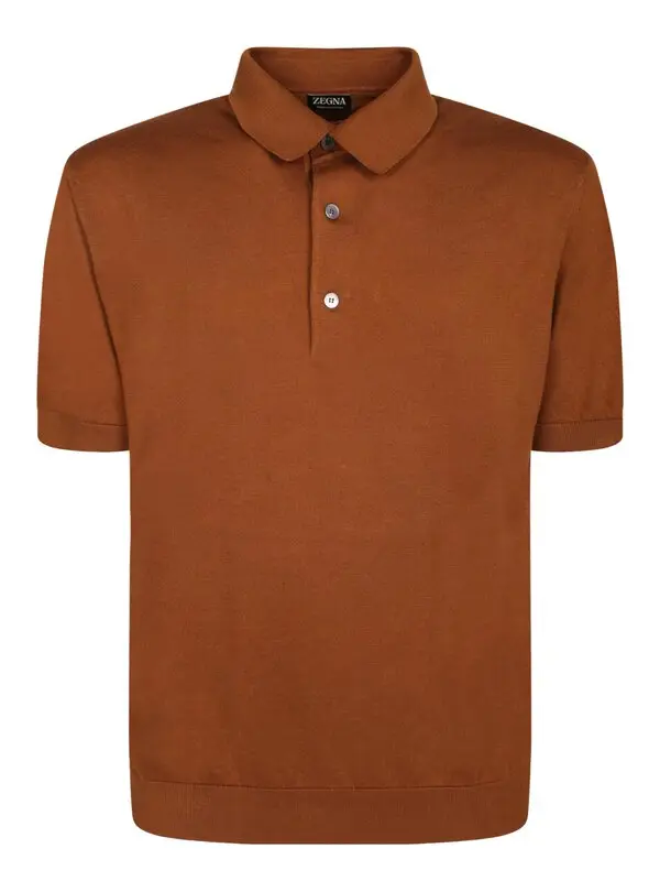 Zegna Fine Knit Polo Shirt - Deep Brown